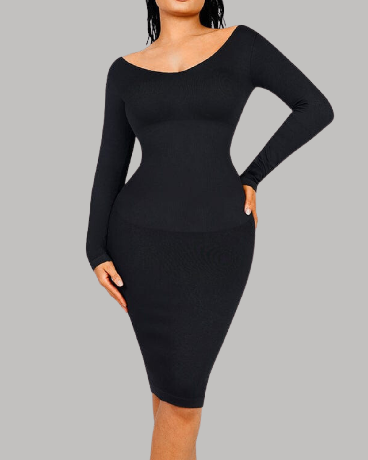 Snatching V Neck Long Sleeve Shaping Dress – Peachy Shapewear